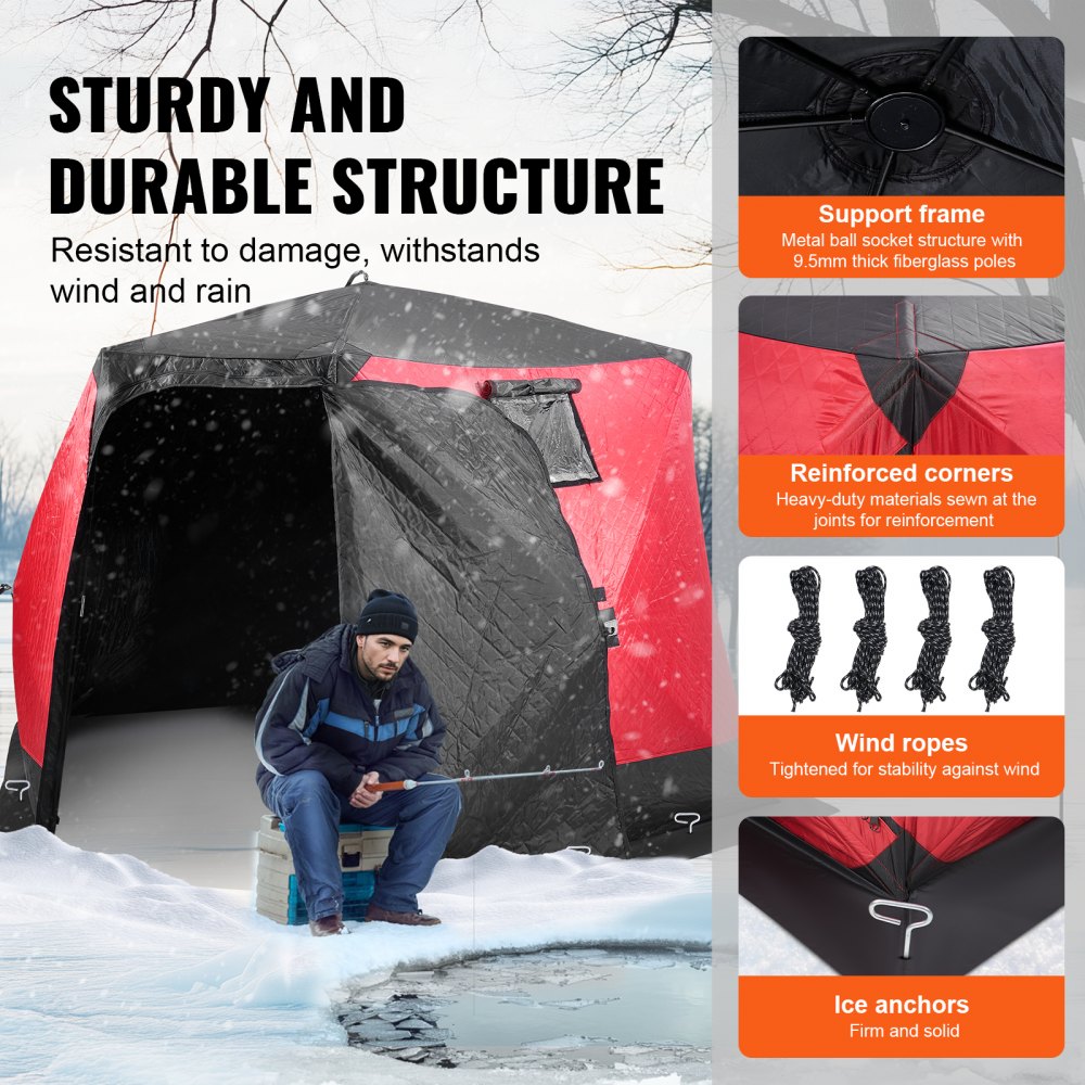 VEVOR Portable Ice Shelter, 4-6 Person Insulated Pop-Up Ice Fishing ...