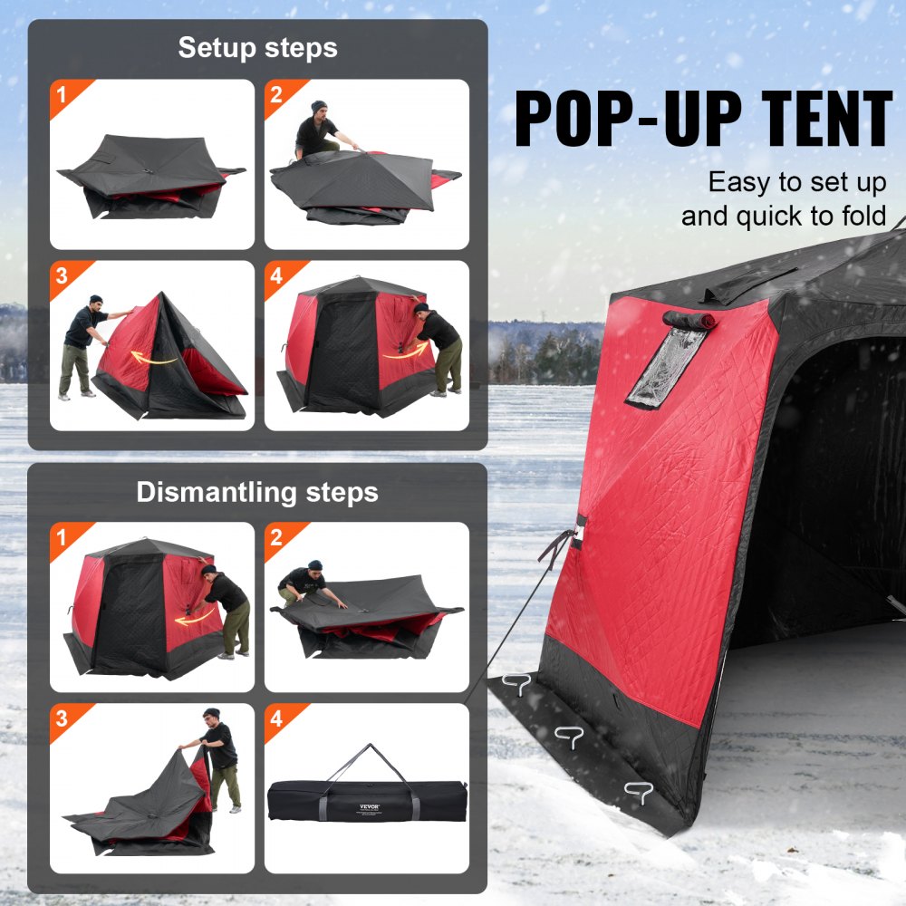 VEVOR Portable Ice Shelter, 4-6 Person Insulated Pop-Up Ice Fishing ...