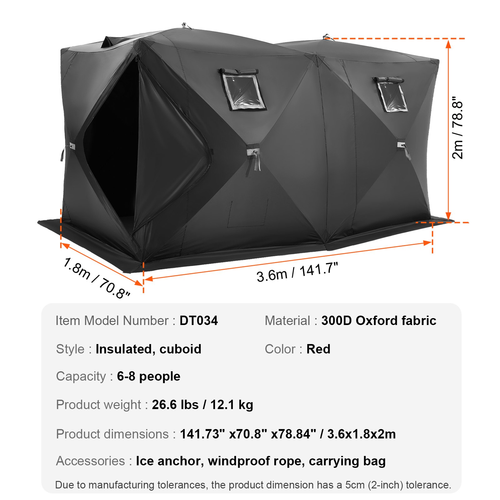 VEVOR 6-8 Person Ourdoor Portable Ice Shelter Pop-Up Ice Fishing Shanty ...