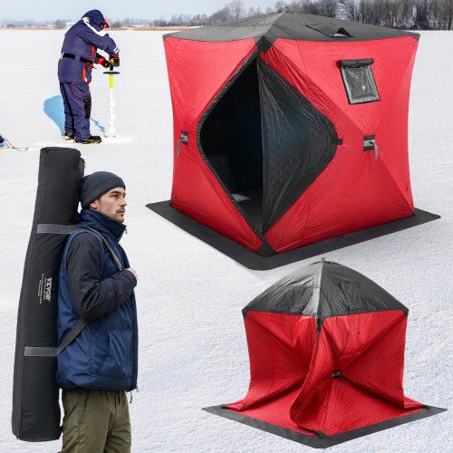 VEVOR 3-4 Person Ourdoor Portable Ice Shelter Pop-Up Ice Fishing Shanty ...