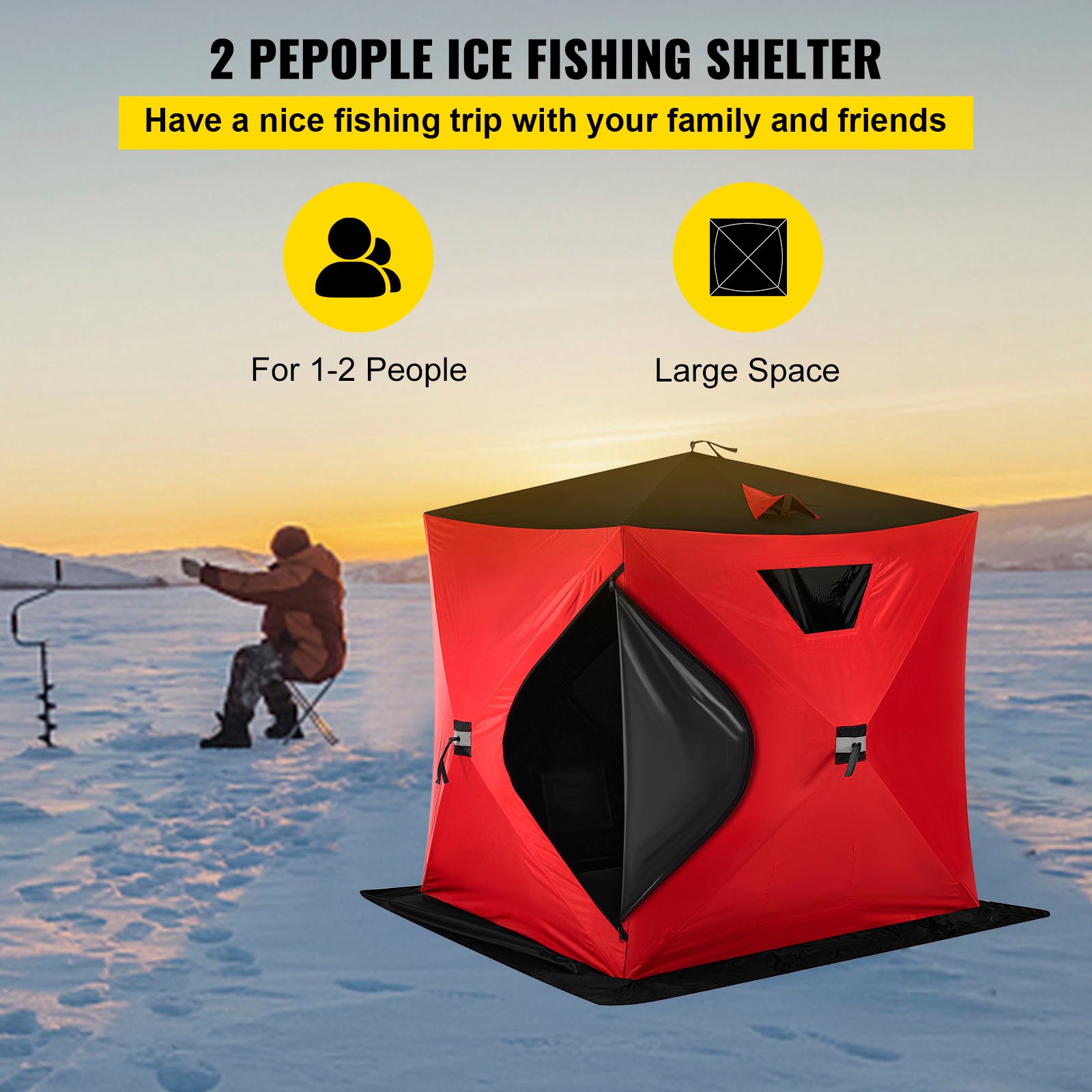 2-Person Ice Fishing Shelter Tent Portable Pop Up House Outdoor Fish ...