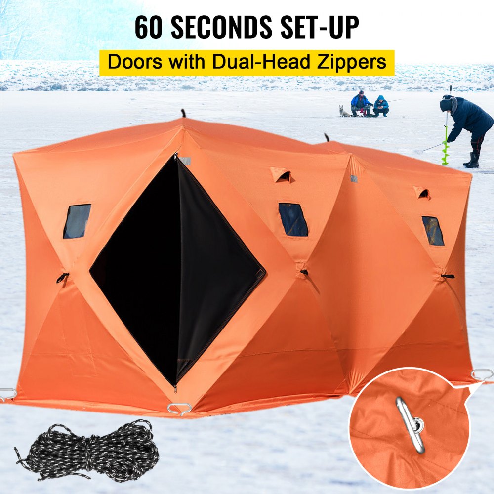 VEVOR 8 Person Ice Fishing Shelter, Pop-Up Portable Insulated Ice ...