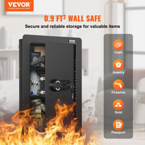 VEVOR 25.59" Tall Wall Safe 3-Tier Hidden Safe with Keypad Shelves ...