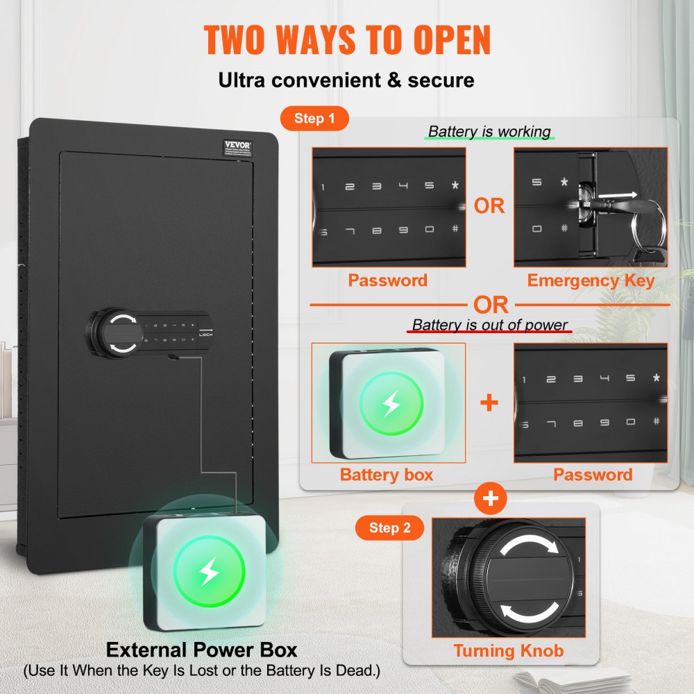 VEVOR Tall Wall Safe – 25.59" Q235 Steel, 3-Tier, Keypad