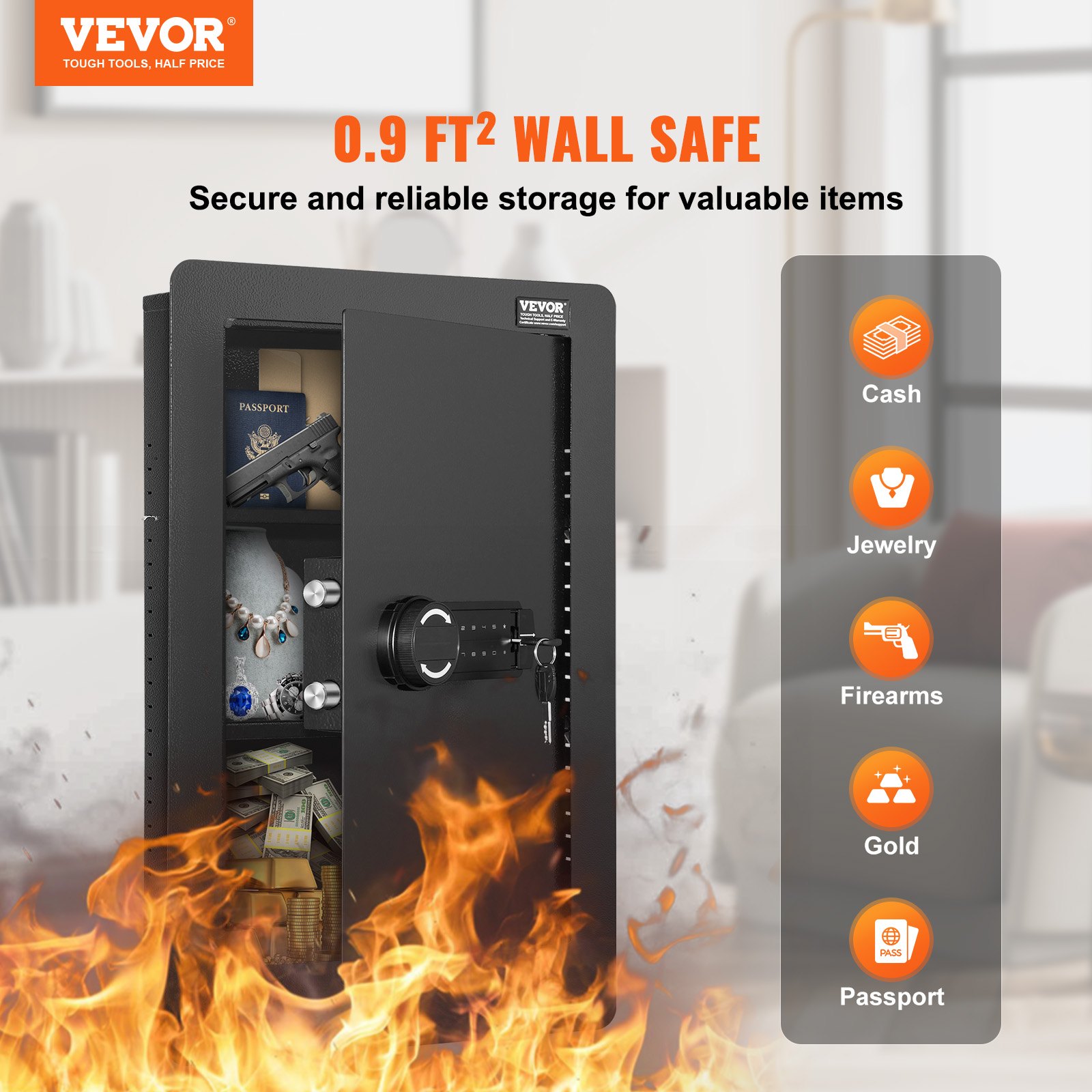 VEVOR 25.59" High Concealed Wall Safe, Keypad Access 3-Level Security ...