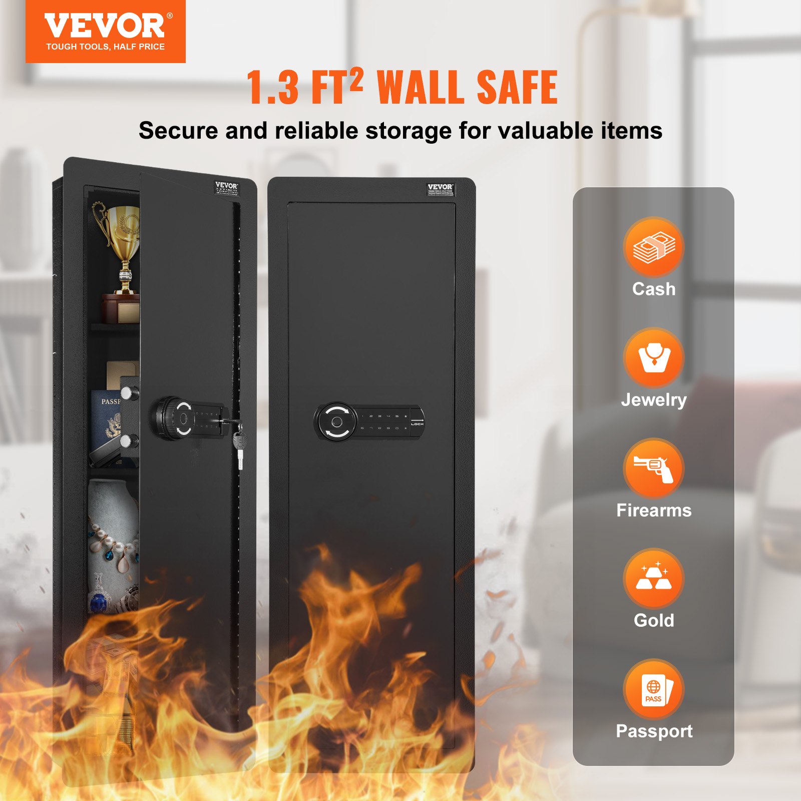 VEVOR 42.91" Tall Wall Gun Safe, 4-Tier Hidden Gun Safe with Keypad ...