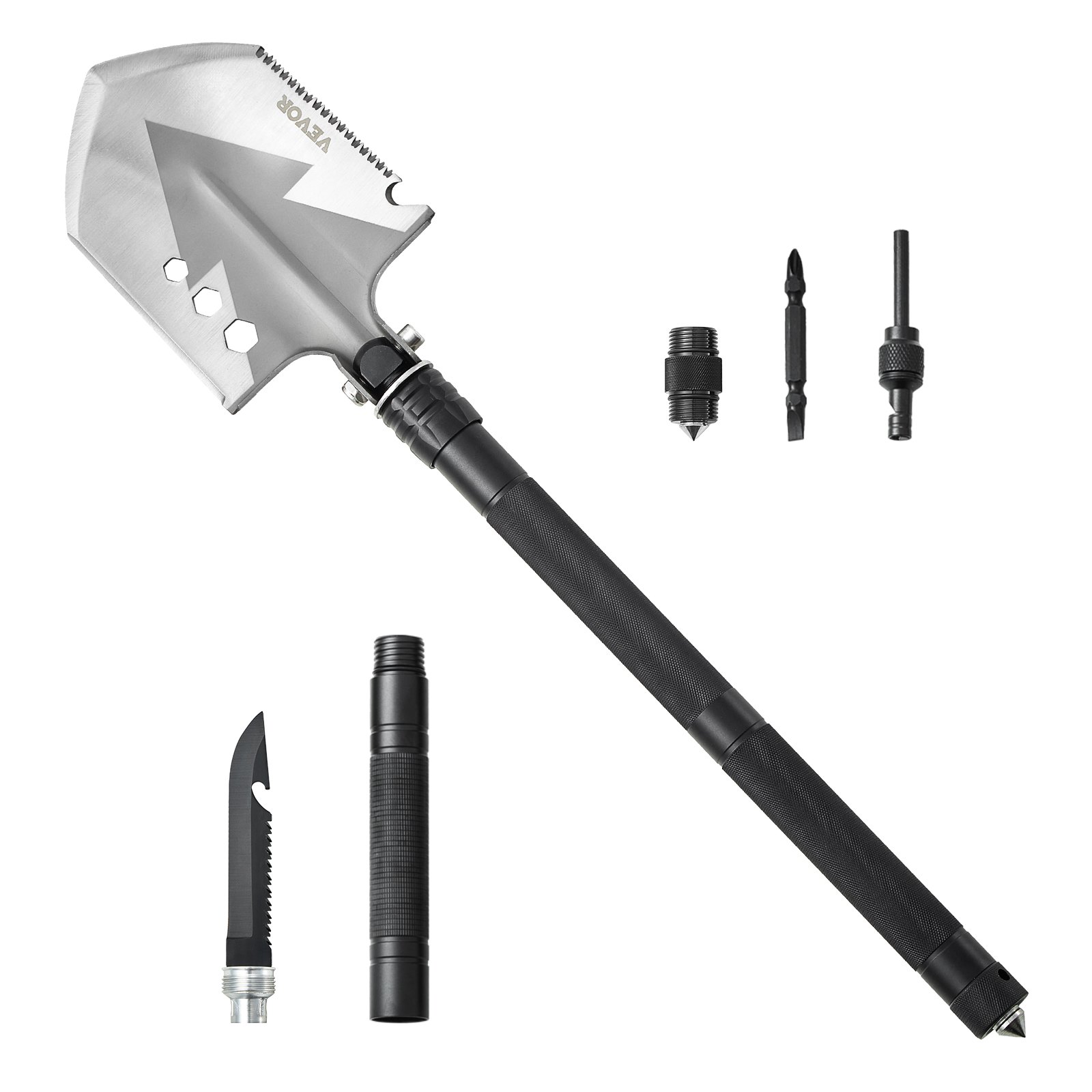 VEVOR Survival Shovel, 8 in 1 Camping Shovel Folding Multitool ...