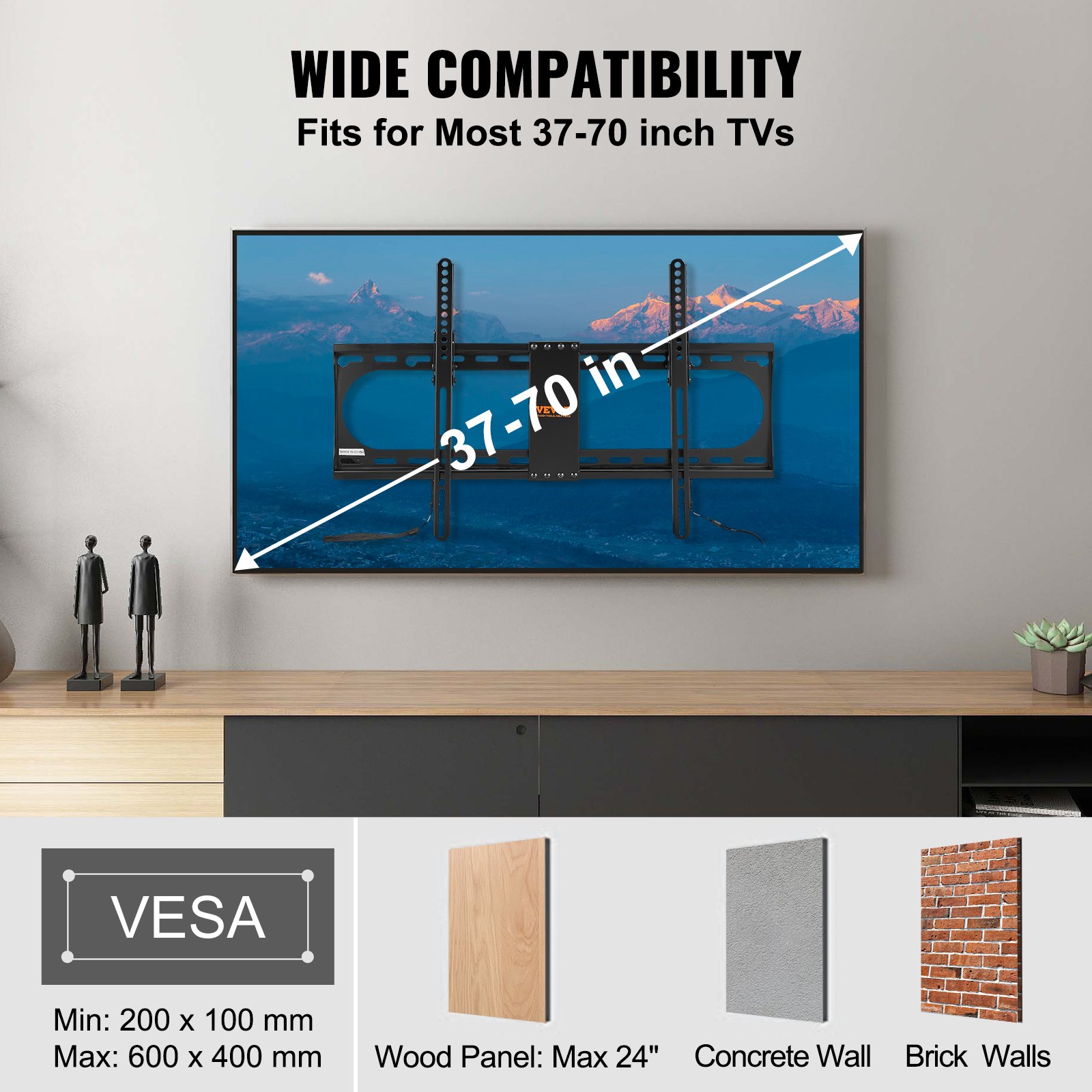 VEVOR Universal TV Wall Mount, Low Profile TV Mount Fits for Most 37-70 ...