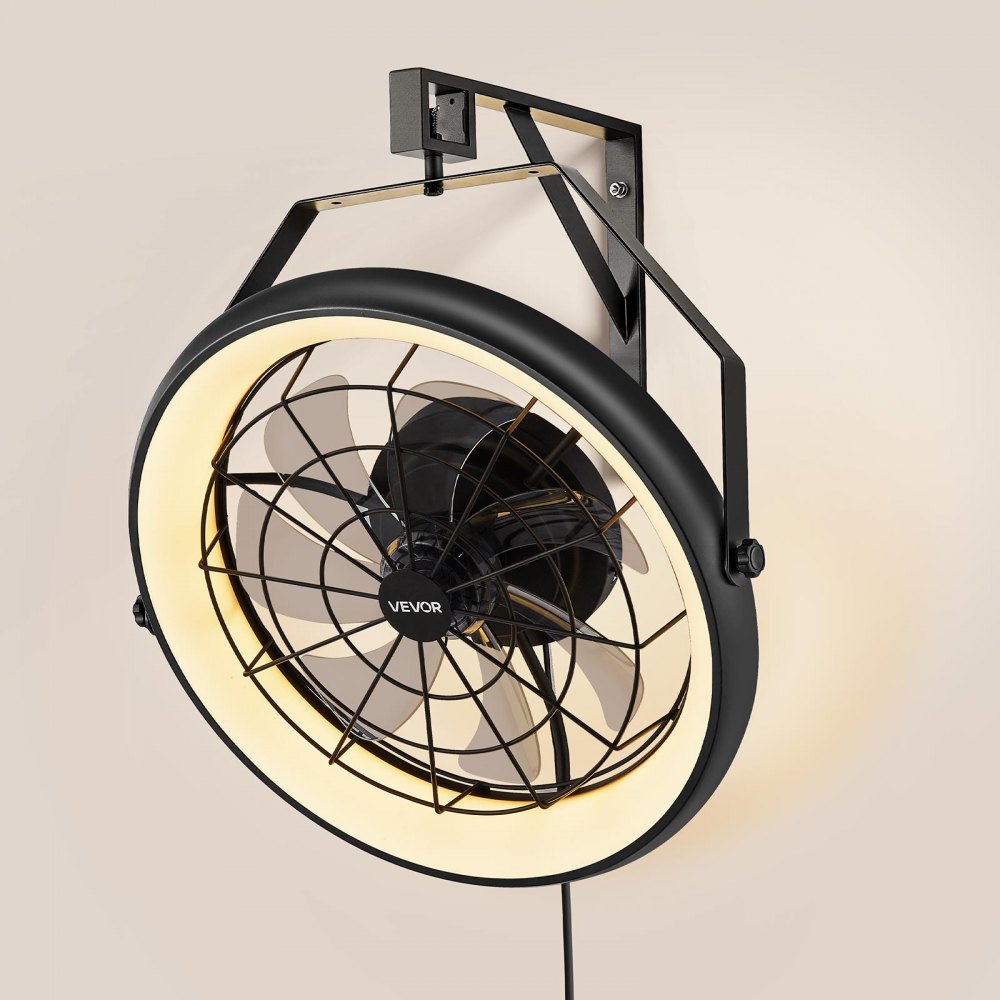 VEVOR Wall Mounted Fan with Light – 22-Inch, 360°Adjustable