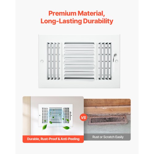 VEVOR 6 x 10 Inch Floor Registers, 6-Pack Floor Vents, HVAC 3-Direction ...
