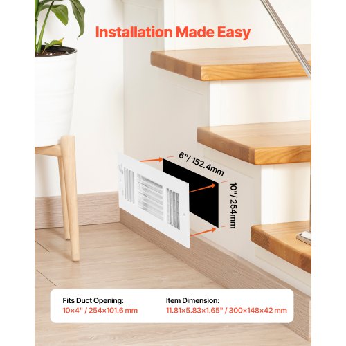 Floor Registers 3-Way 4 x 10 Inch Iron Floor Vents for HVAC Grilles 6 ...