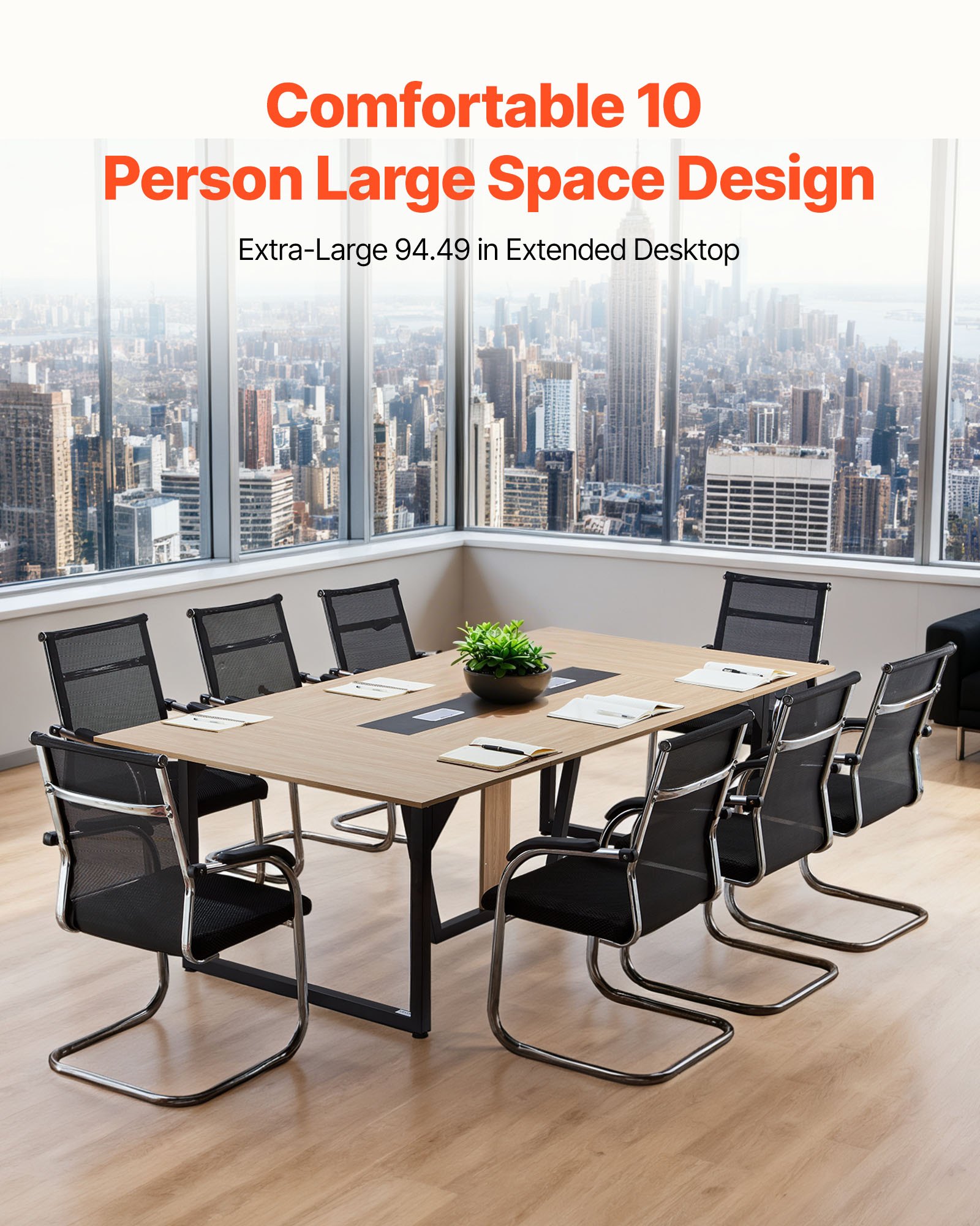 VEVOR Conference Table, 2400 mm Office Meeting Table for 10 Person, Modern Rectangle Seminar ...