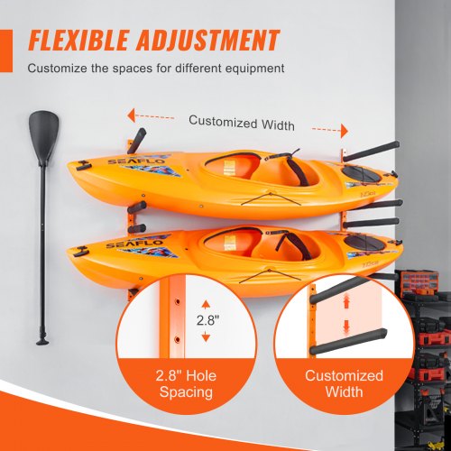 VEVOR Wall Kayak Storage Rack, 4-Capacity Wall Mounted Kayak Holders ...