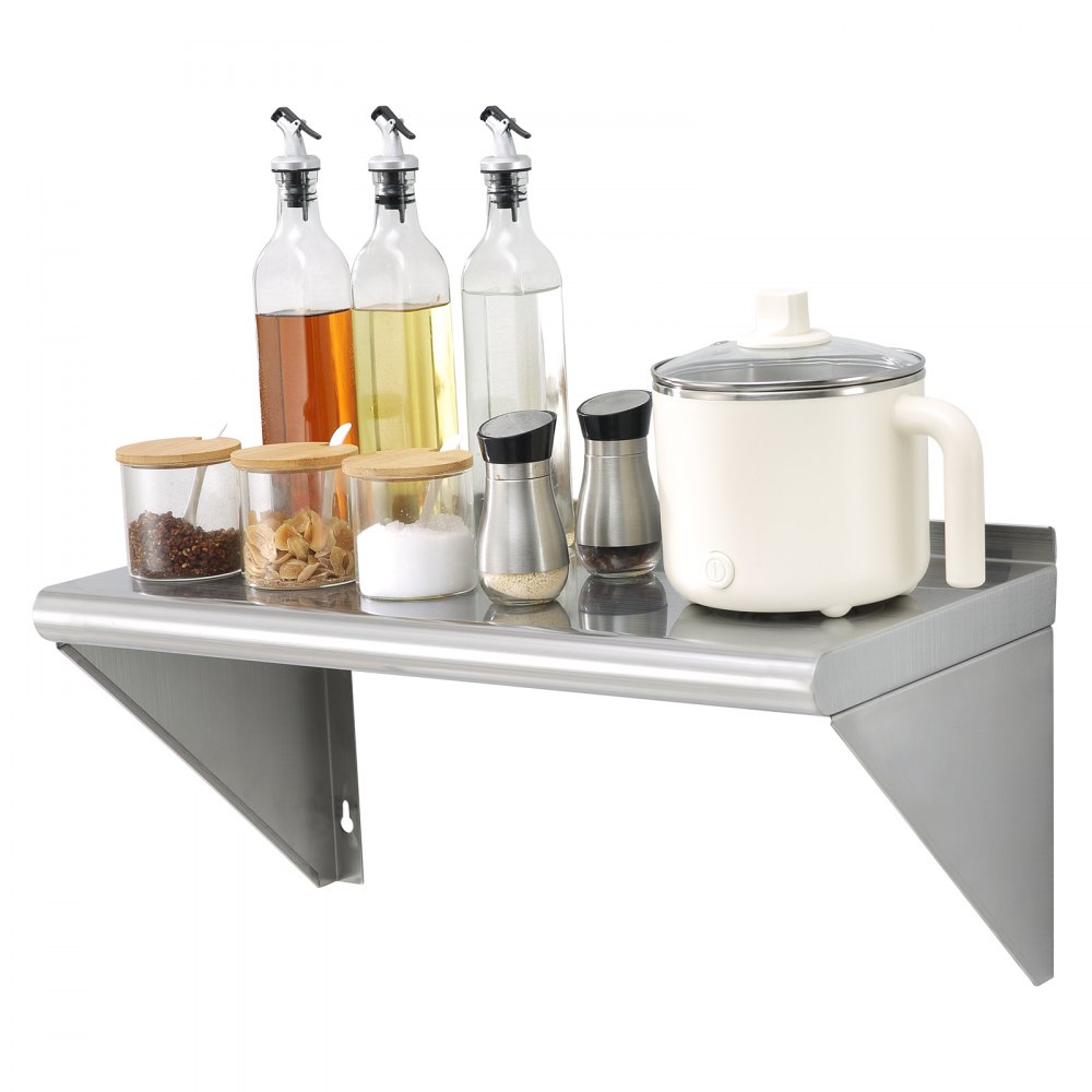 VEVOR 12" x 24" Stainless Steel Shelf, Wall Mounted Floating Shelving ...