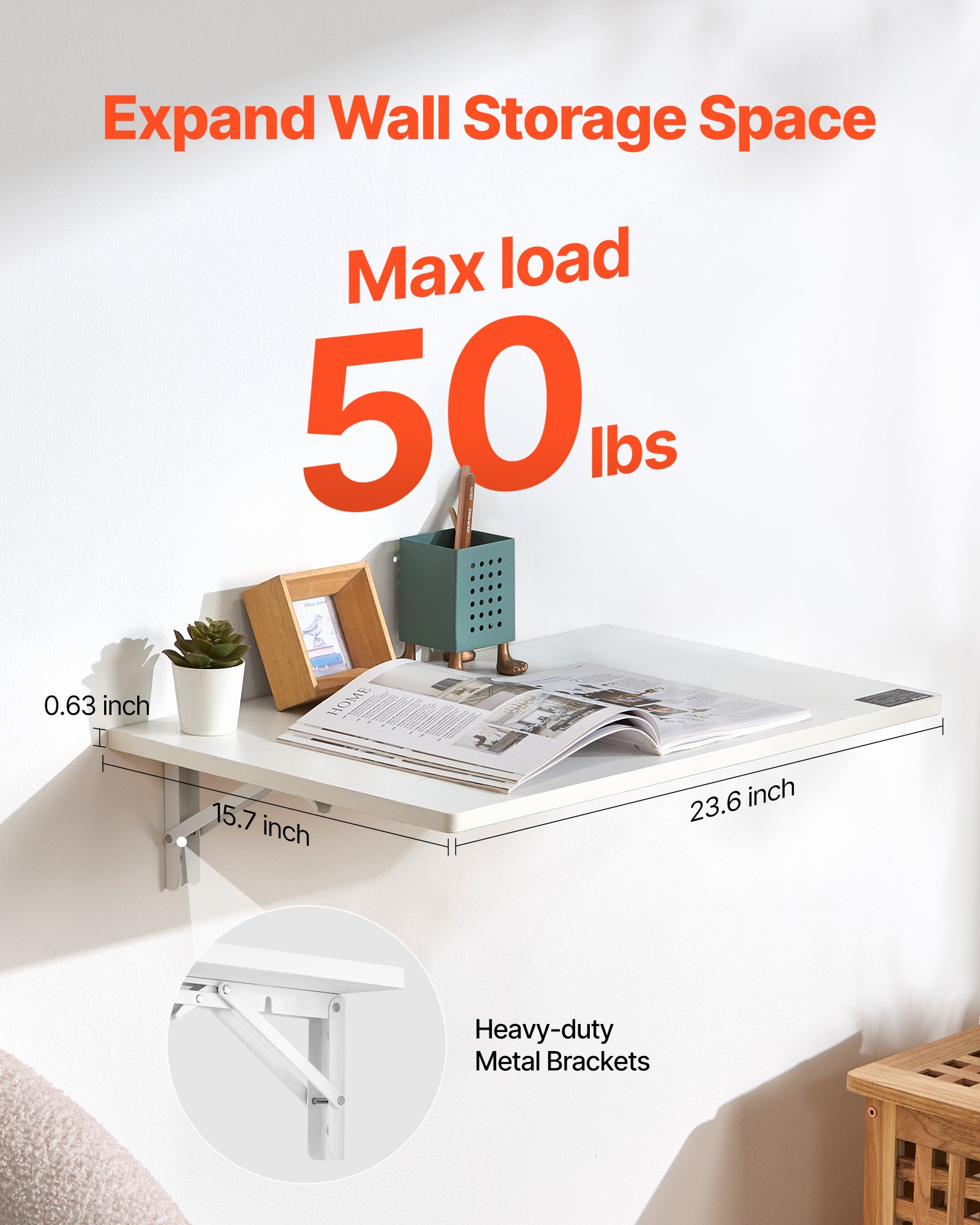 VEVOR Wall Mounted Folding Table, 23.6 x 15.7 inches Wall Mount Table ...