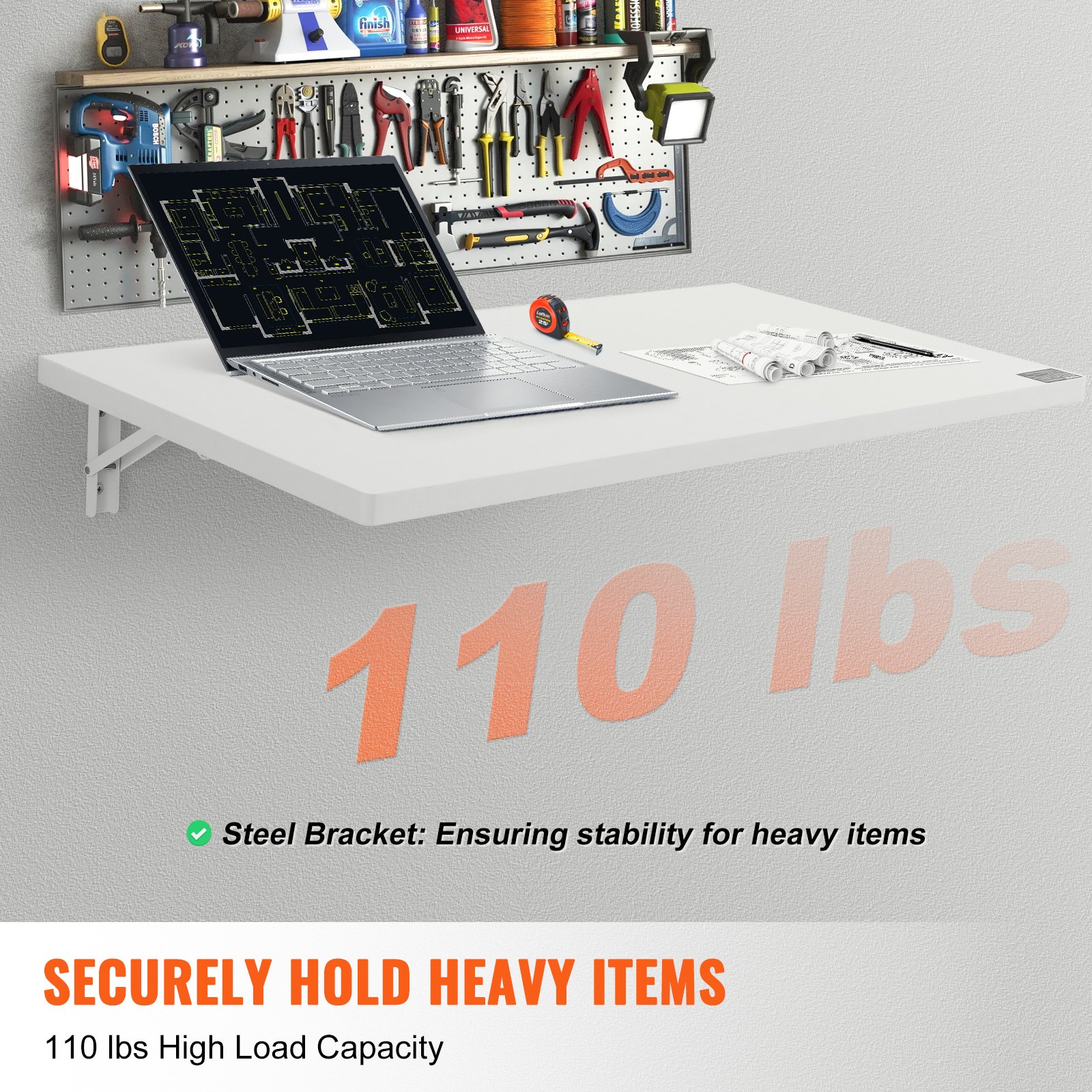 VEVOR Wall Mounted Folding Table, 35.43" x 19.69" Wall Mount Drop Leaf ...