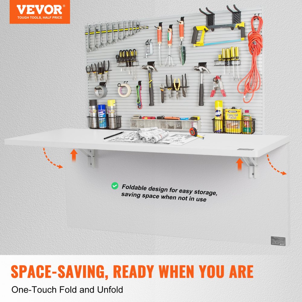 VEVOR Wall Mounted Folding Table, 1200 x 500 mm Wall Mount Drop Leaf ...