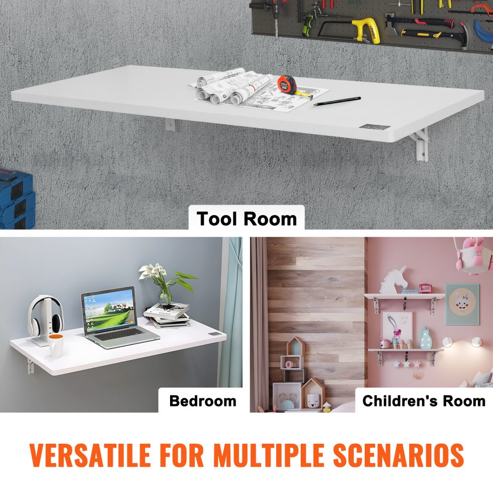 VEVOR Wall Mounted Folding Table, 47.24" x 19.69" Wall Mount Drop Leaf ...
