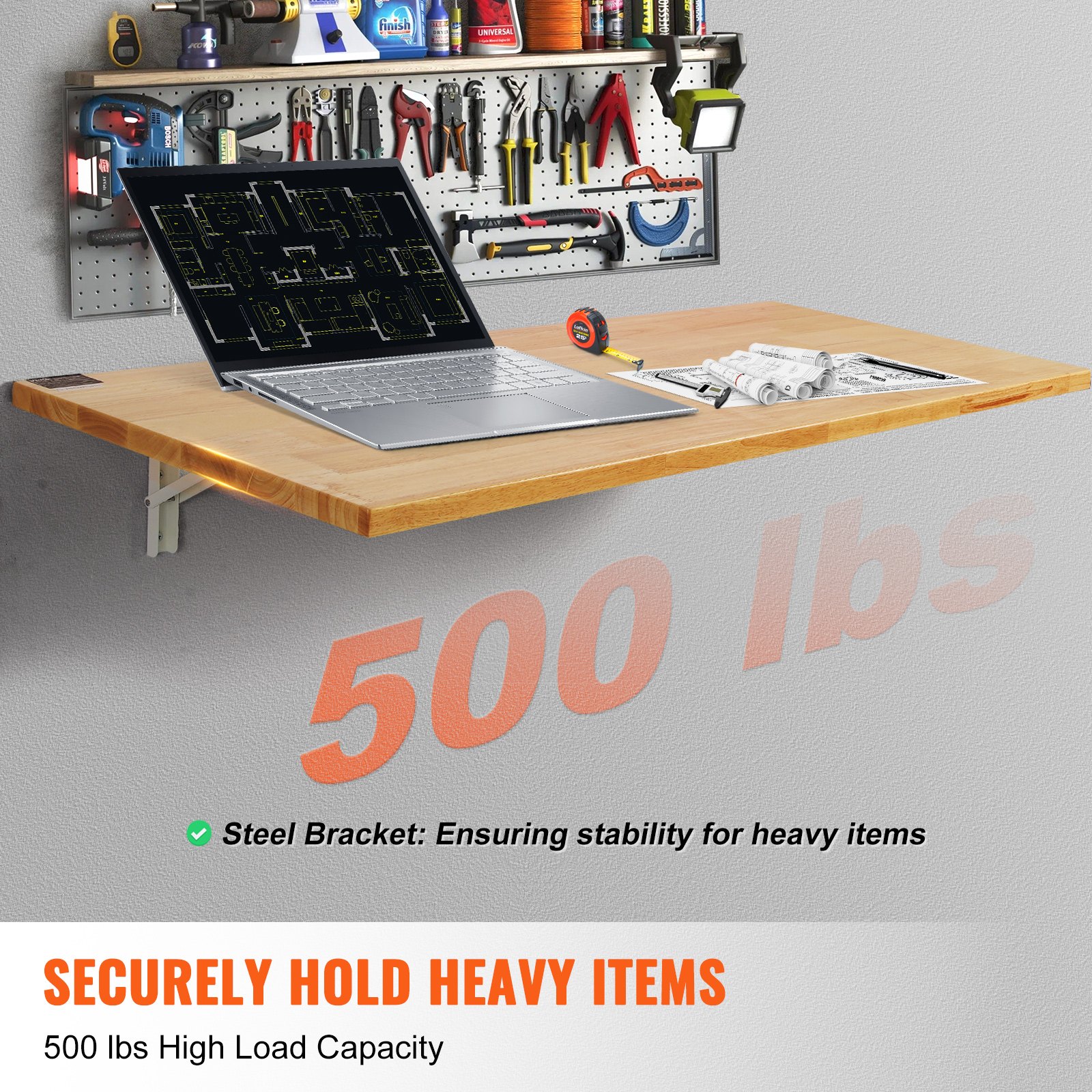 VEVOR Wall Mounted Folding Table, 47.24" x 19.69" Wall Mount Drop Leaf ...