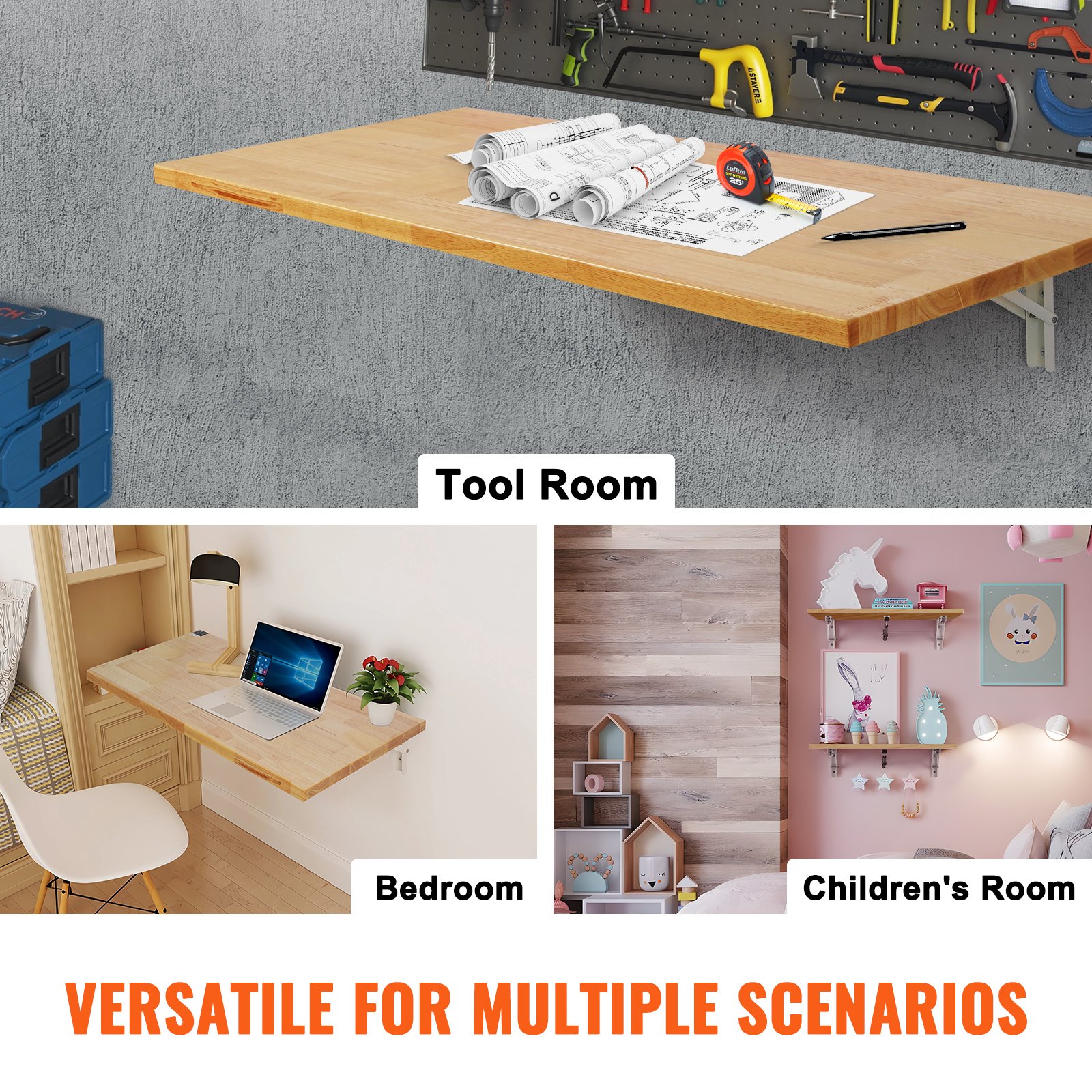 VEVOR Wall Mounted Folding Table, 47.24" x 19.69" Wall Mount Drop Leaf ...