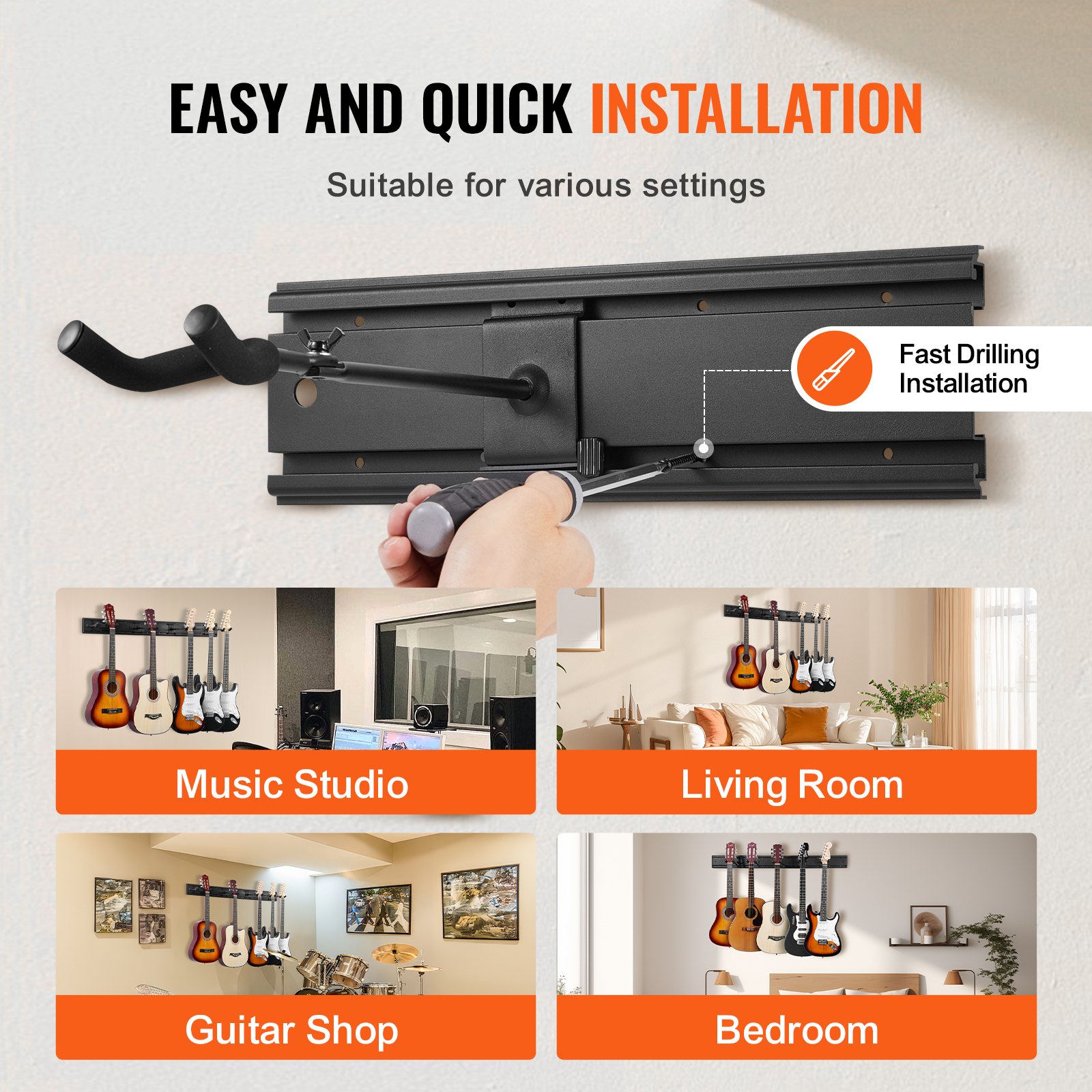 VEVOR 5-Space Guitar Stand Wall-Mounted Foldable Rack Hold Up to 5 ...