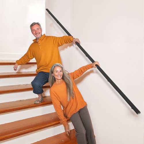 VEVOR Wall Mounted Stair Handrail, 15ft Black Aluminum Staircase ...