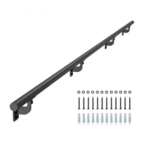 10ft Wall Mounted Stair Handrail Black Aluminum Indoor Outdoor Railing ...