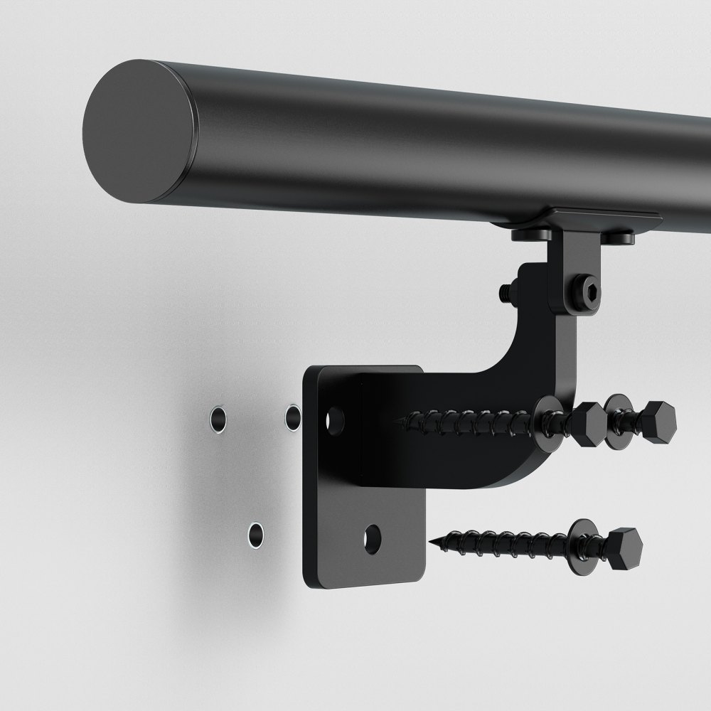 VEVOR Wall Mounted Stair Handrail, 12ft Pipe Staircase Handrail, Black ...