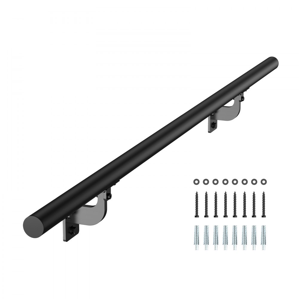 VEVOR Wall Mounted Stair Handrail, 4ft Pipe Staircase Handrail, Black ...