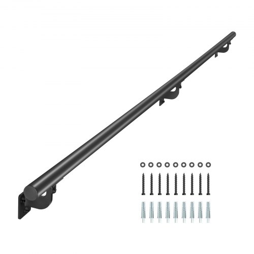 6ft Wall Mounted Stair Handrail Black Aluminum Indoor Outdoor Railing ...