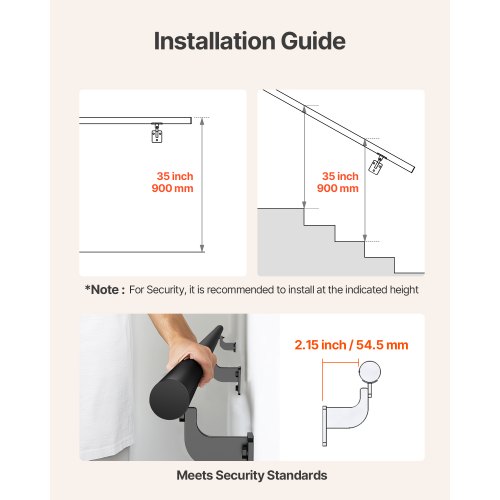 7ft Wall Mounted Stair Handrail Black Aluminum Indoor Outdoor Railing ...