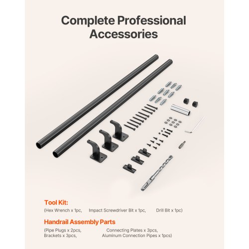 7ft Wall Mounted Stair Handrail Black Aluminum Indoor Outdoor Railing ...