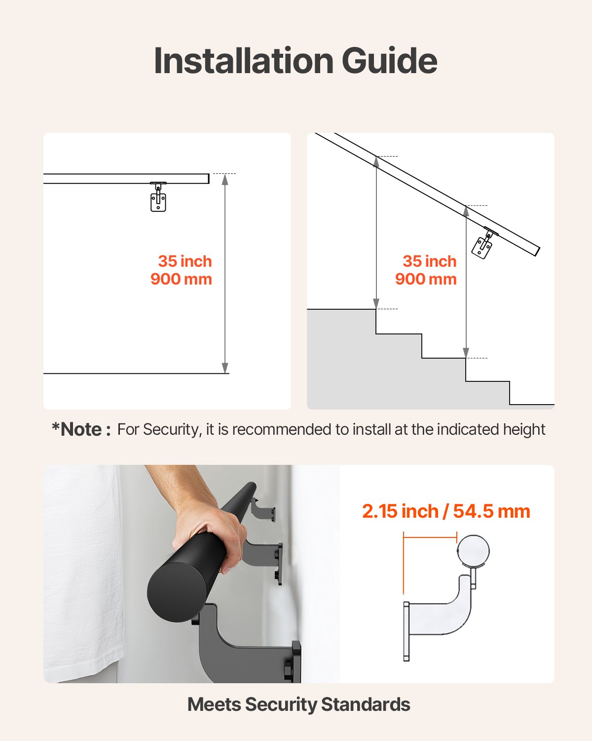 VEVOR Wall-Mounted Stair Railing – 7ft Aluminum Handrail