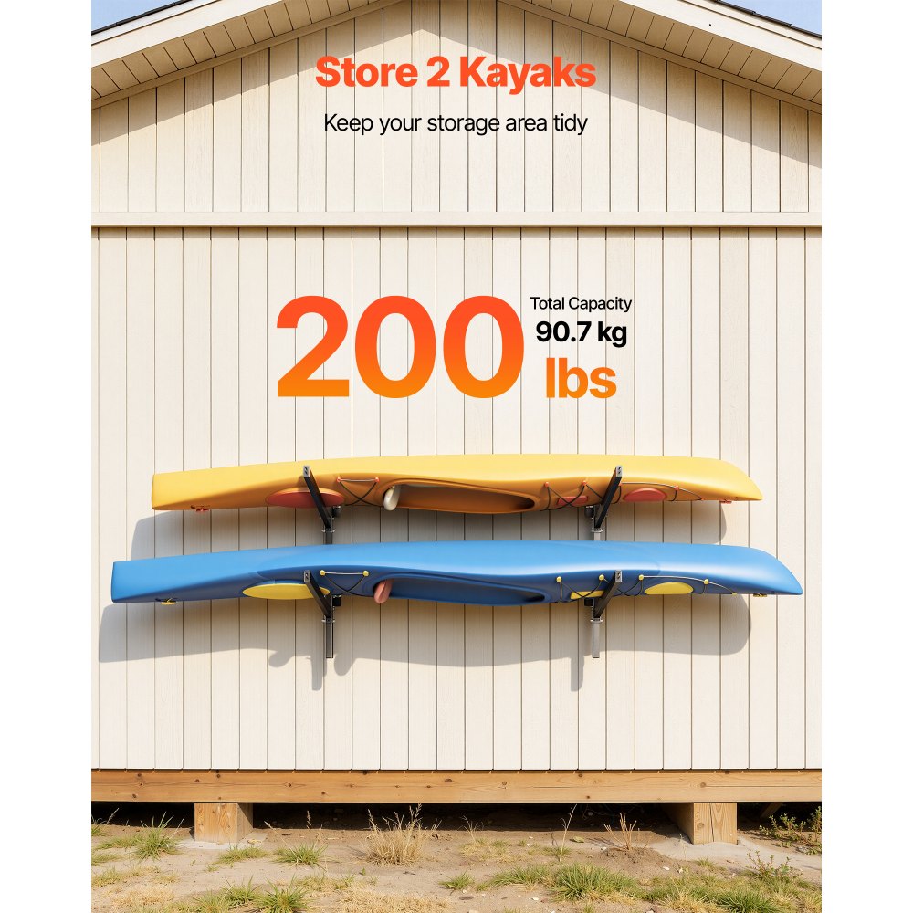VEVOR Kayak Storage Rack for 2 Kayaks, Holds 200 lbs, Heavy Duty ...