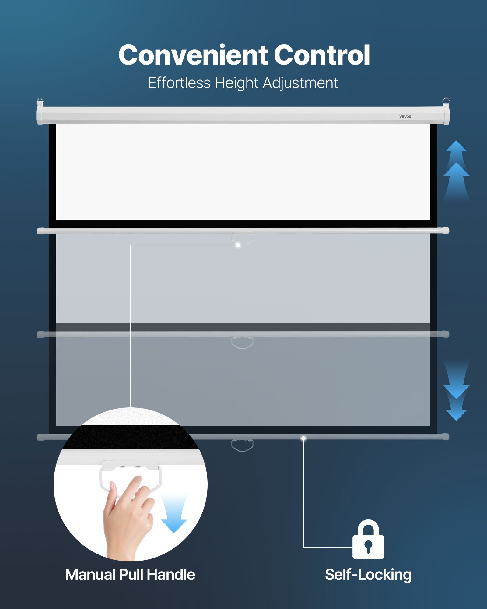 VEVOR Manual Projector Screen, 1829 mm 4:3 4K 1080 HD Retractable Pull ...