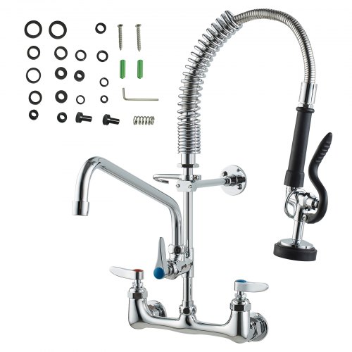 VEVOR Commercial Faucet with Pre-Rinse Sprayer, 21" Height, 8" Center ...