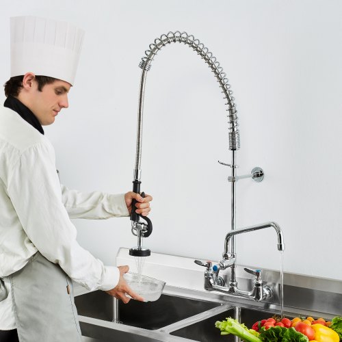 VEVOR Commercial Faucet with Pre-Rinse Sprayer, 36" Height, 8" Center ...