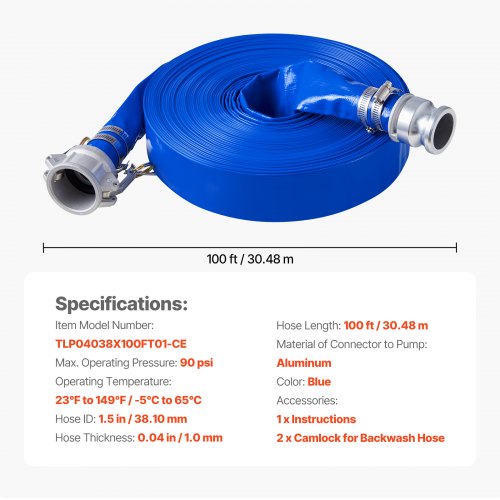 Pool Backwash Hose 3 Inch HYDROMAXX 3 In. Dia X 100 Ft. Blue 6 Bar ...