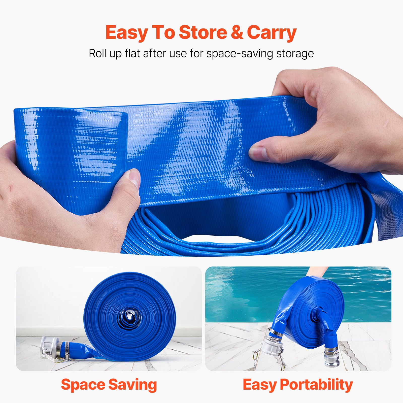 VEVOR Backwash Hose 2 in x 100 ft Blue High Quality Hose Complete ...