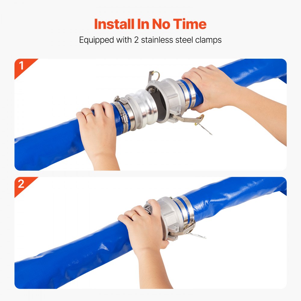 VEVOR Backwash Hose, 3 in x 50 ft, Blue High Quality PVC Hose, with ...