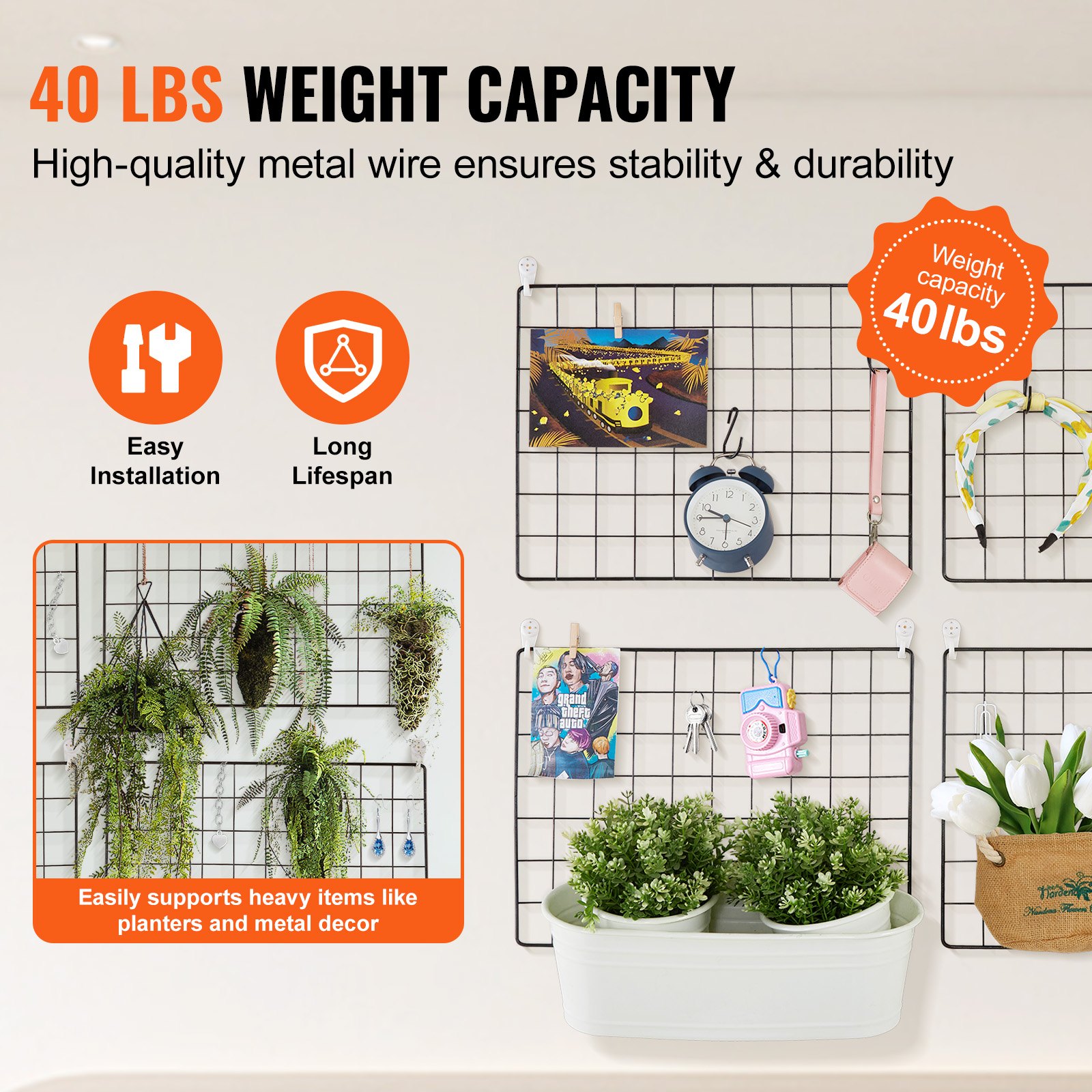 VEVOR Grid Wall Panels, 4 Packs Wire Wall Grid for Photo Pictures ...