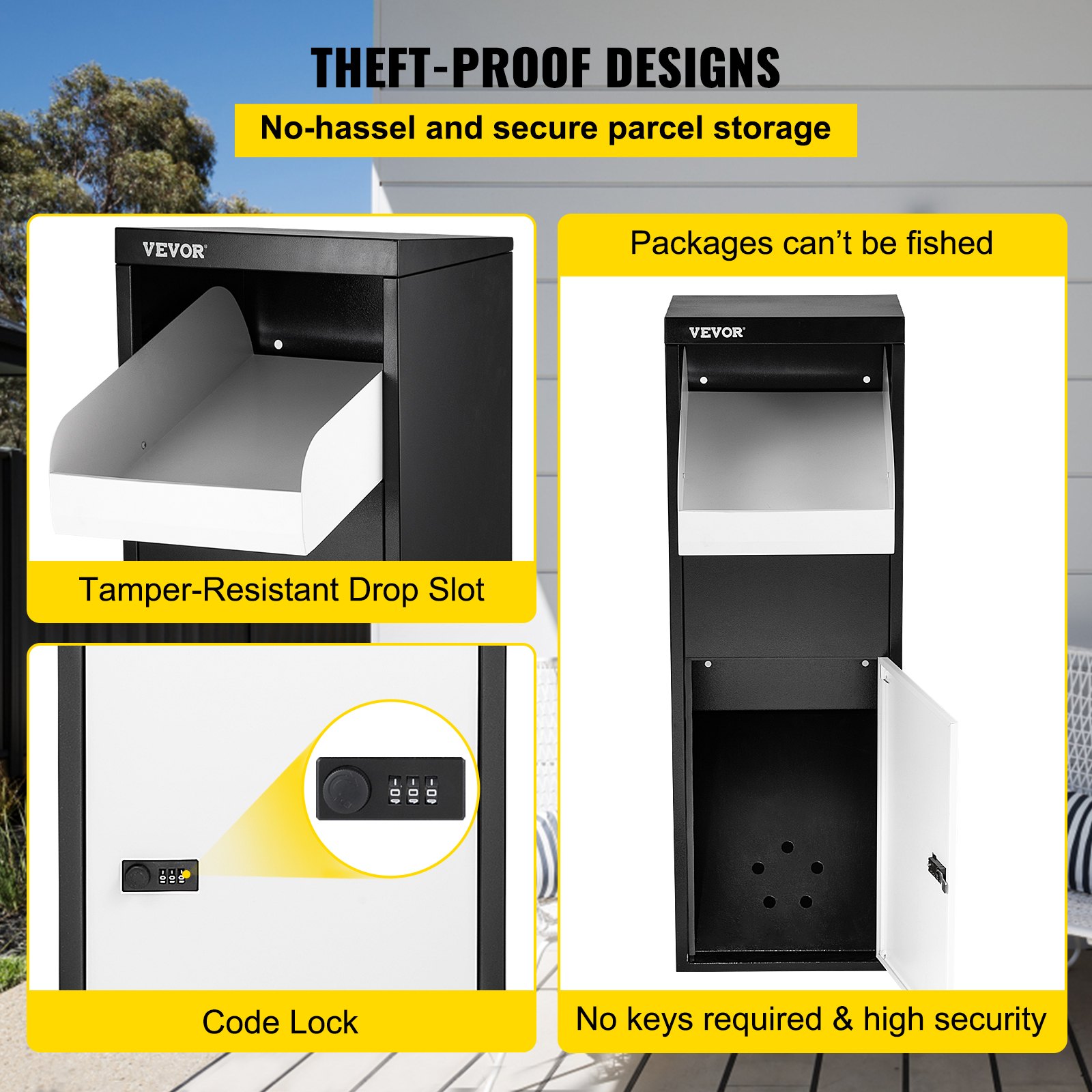 VEVOR Package Delivery Box, 14'' x 11.3'' x 42'' Galvanized Steel ...