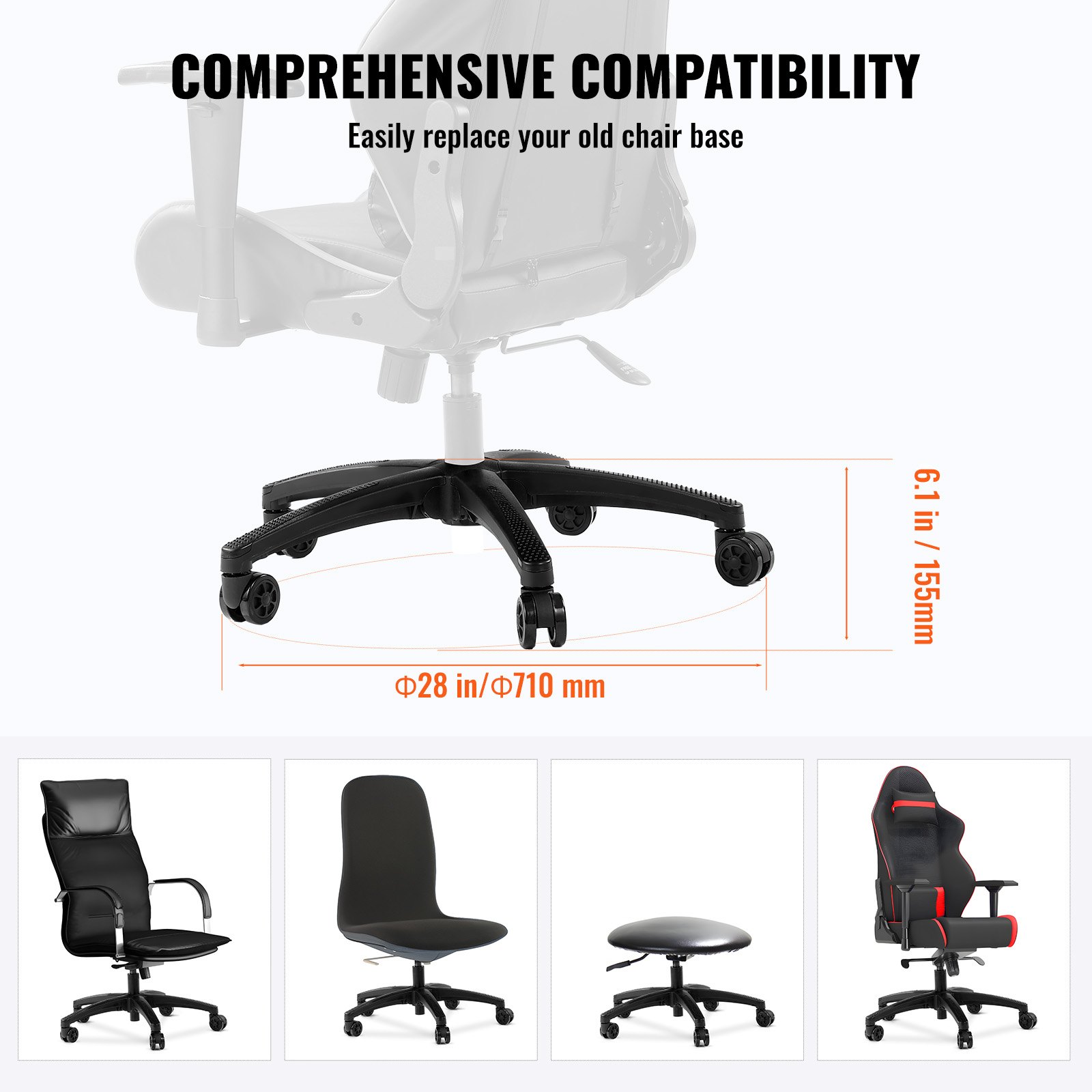 VEVOR Office Chair Base Replacement 28" Heavy Duty Swivel Chair Base ...