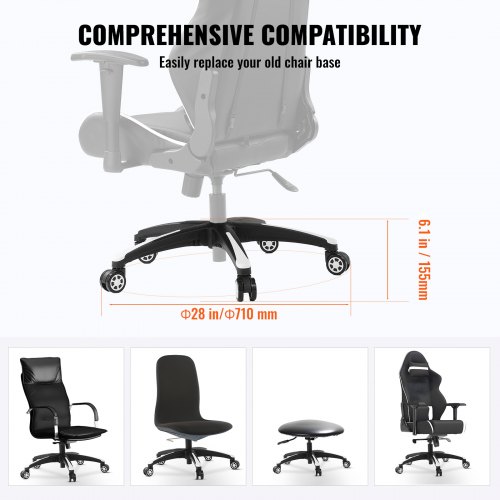 VEVOR Office Chair Base Replacement 28" Heavy Duty Swivel Chair Base ...