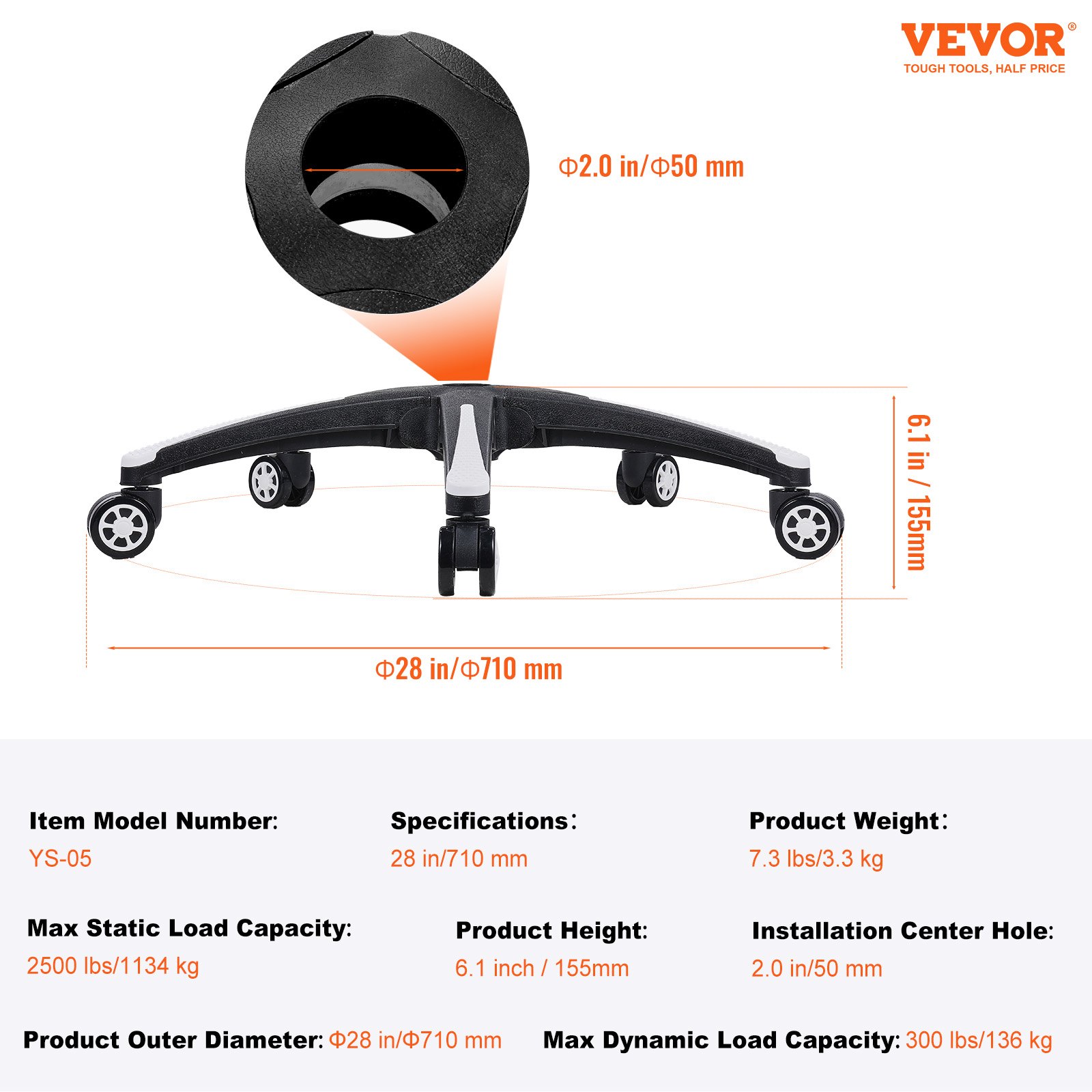 VEVOR Office Chair Base Replacement 28" Heavy Duty Swivel Chair Base ...