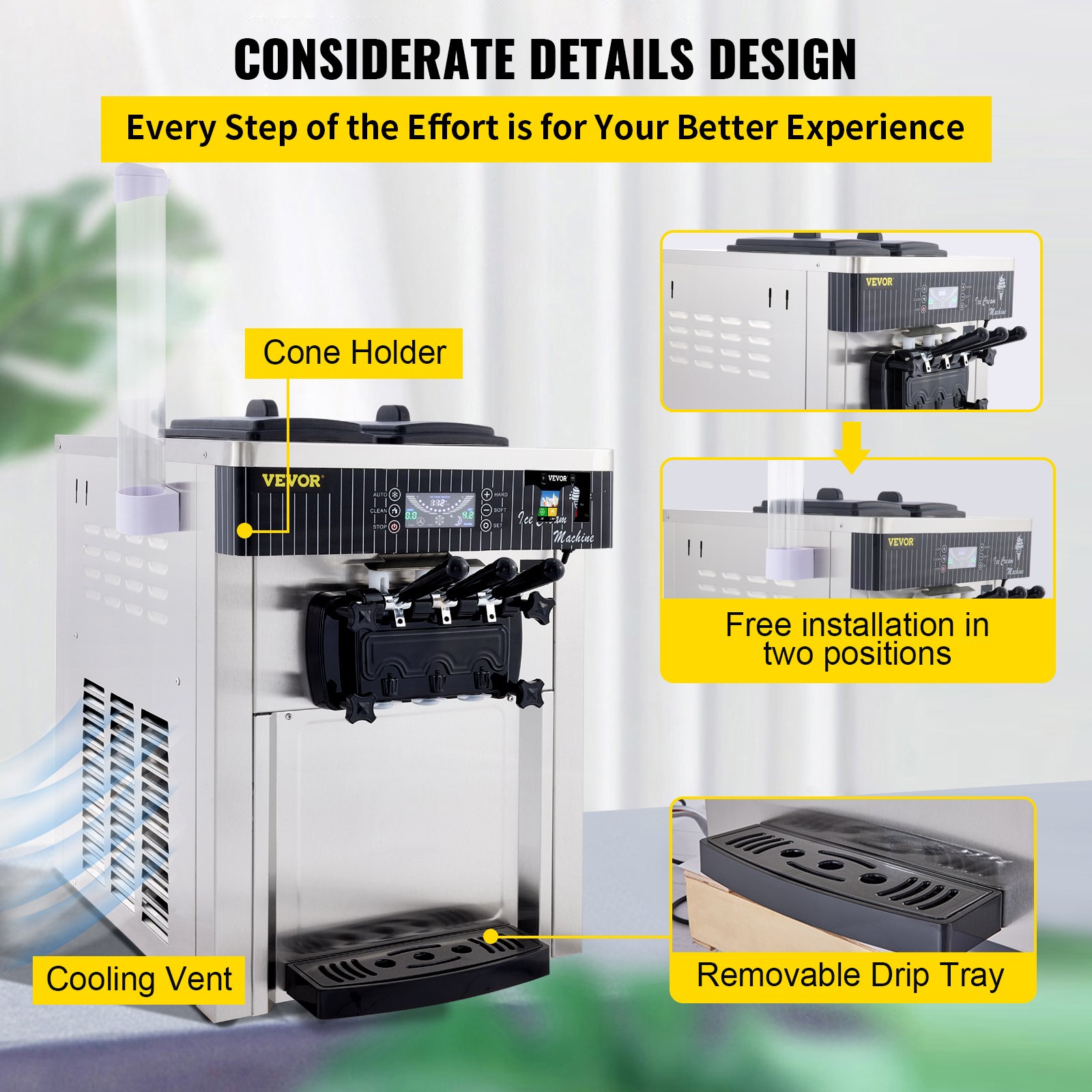 VEVOR Soft Ice Cream Machine 2200W Commercial Countertop Soft Ice Cream ...