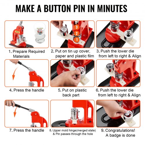 VEVOR Button Maker Machine, 25mm (1 inch) Badge Punch Press Kit ...