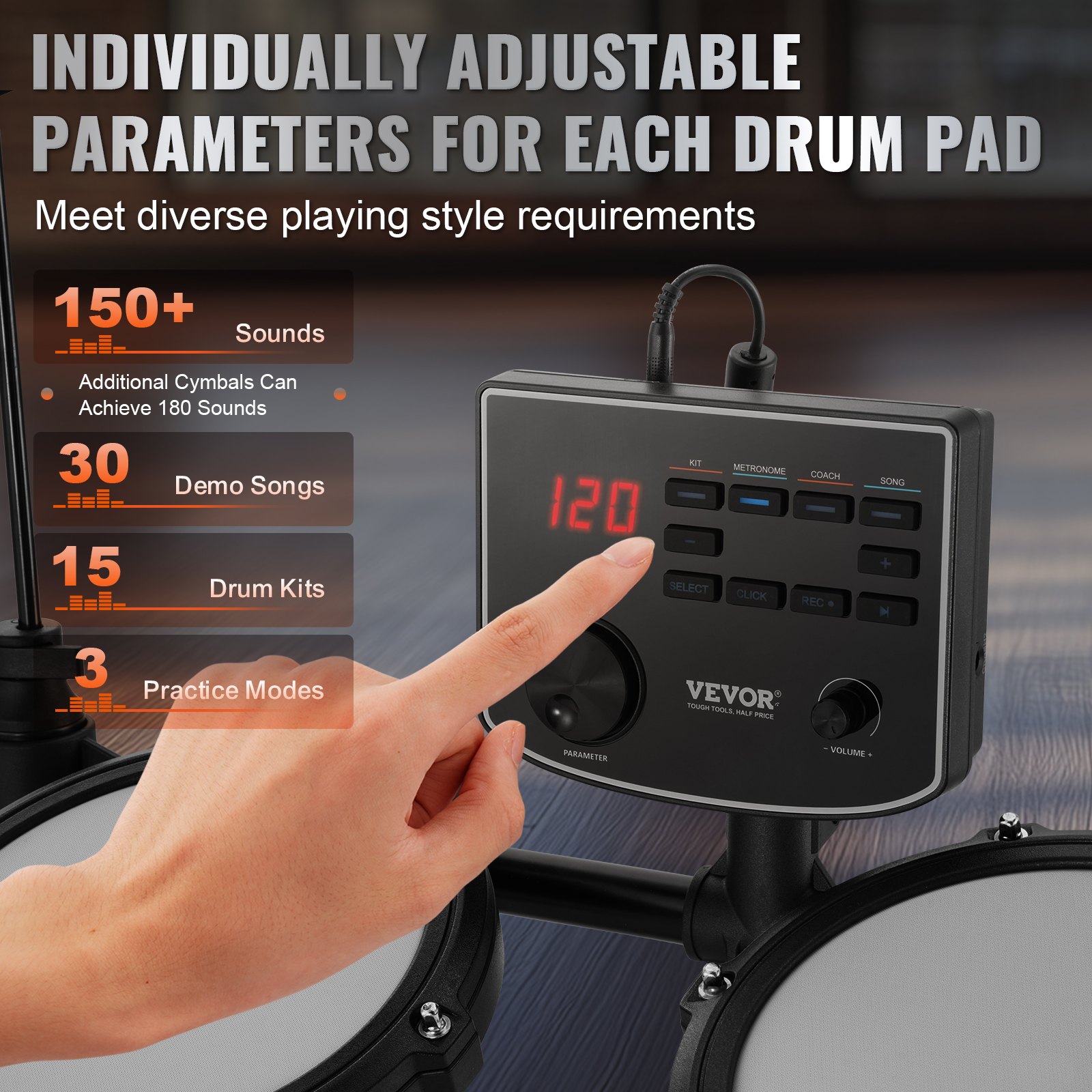 VEVOR Electric Drum Set Electronic Drum Kit 150 Sounds for Beginners ...