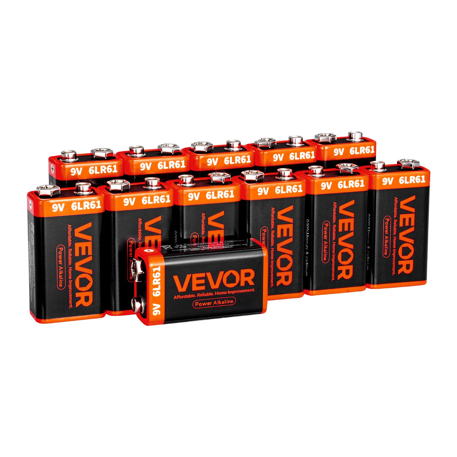 VEVOR 9V Square Battery | 12-Pack Long-Lasting Power