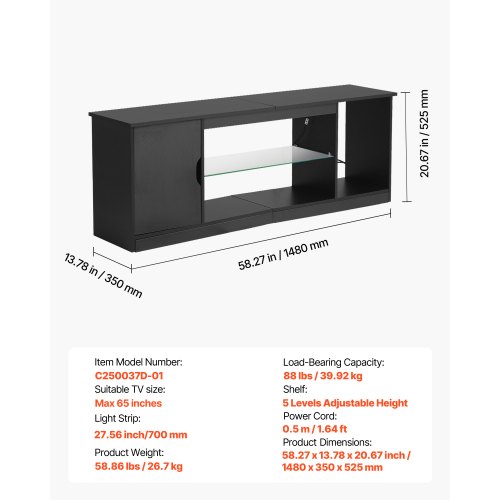 VEVOR TV Stand for TVs up to 65 in Modern Entertainment Center with ...